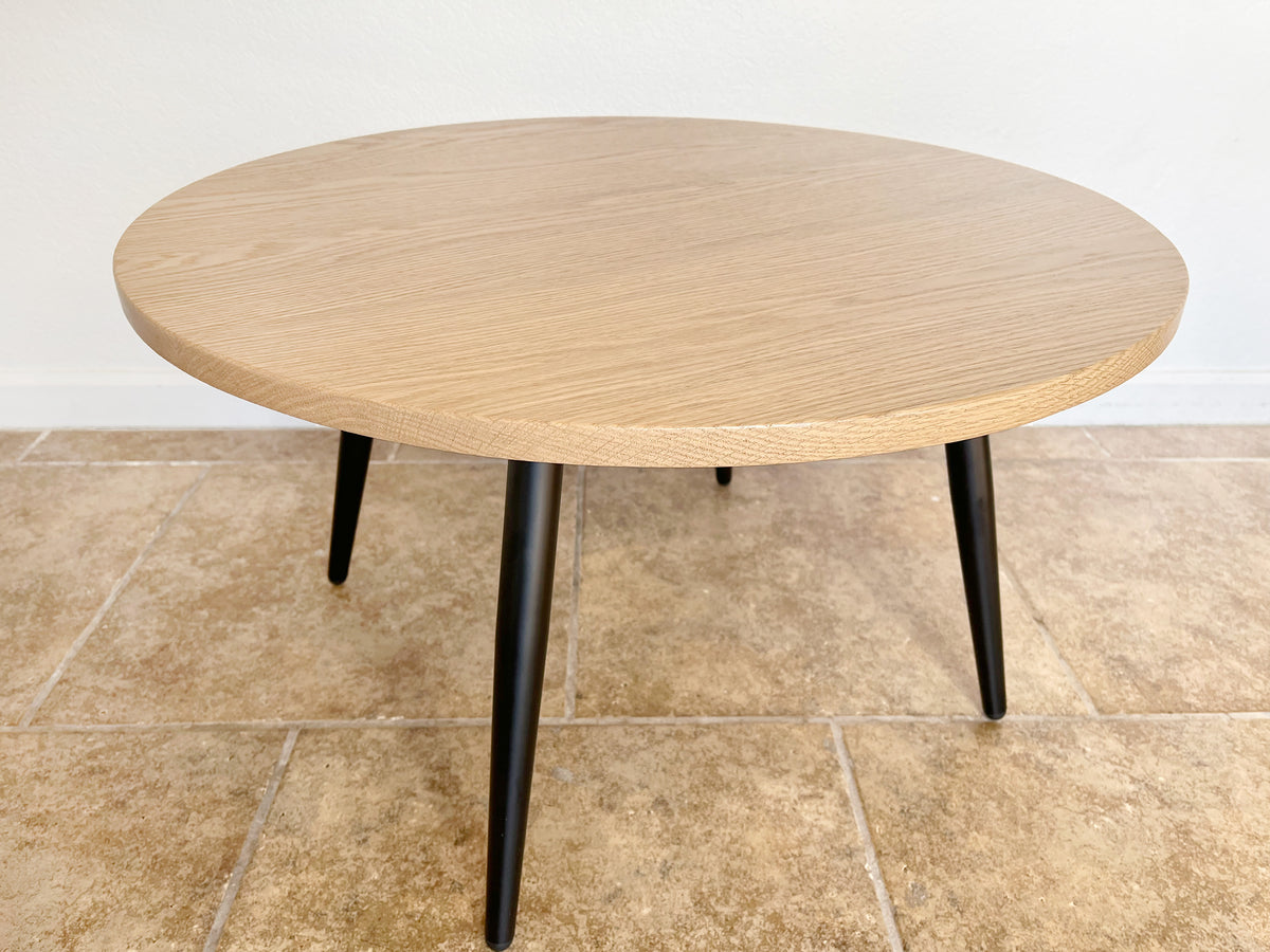 Modern Round Solid Red Oak Coffee Table (Tapered Metal Legs) – Tipsy Oak Furniture